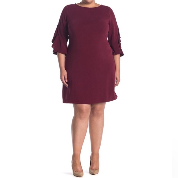 Taylor | Dresses | Taylorruffle Sleeve Knit Dress In Wine | Poshmark